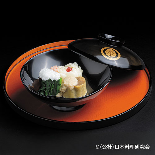 Boiled potato stems in Toji rolls, conger eel in batter, and lily root ...